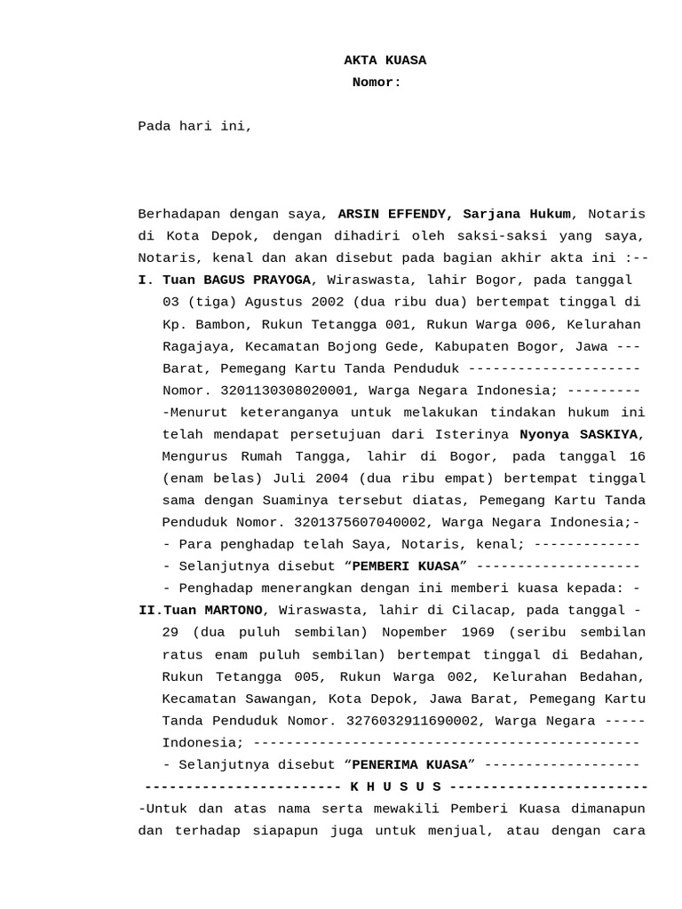 KUASA - BAGUS PRAYOGA - MARTONO | PDF