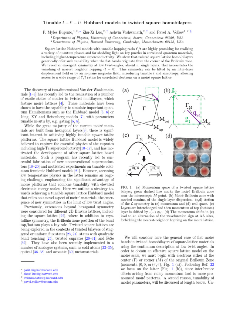 Γ M Γ M (a) (b) Γ M M: Tunable Hubbard models in twisted square ...