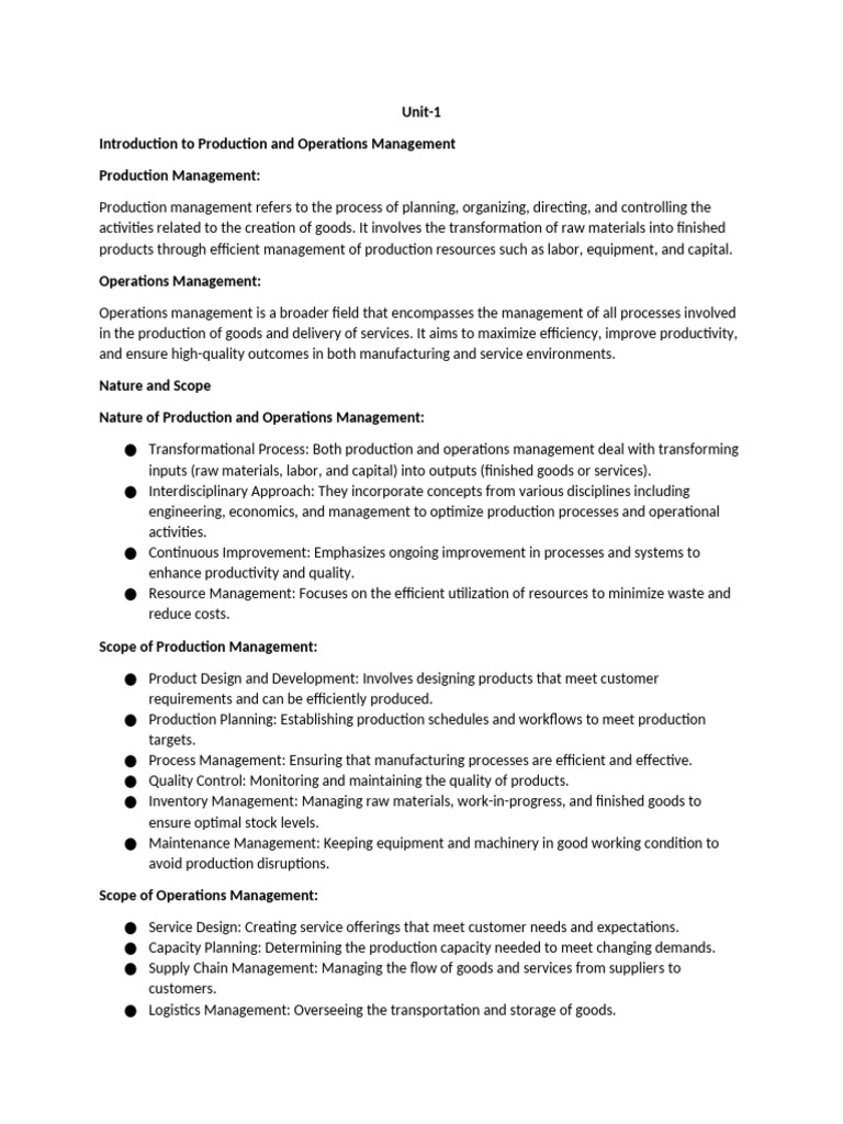 OM Notes & QB | PDF | Operations Management | Supply Chain