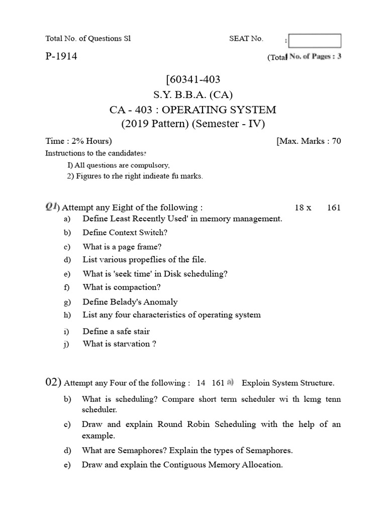 Operating System Previous Question Paper | PDF | Scheduling (Computing ...