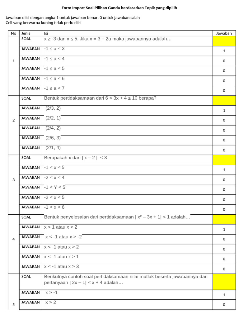 Soal MTK Kelas X P. Yadi | PDF