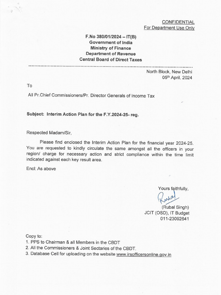 CBDT Interim Action Plan For The Financial Year 2024-2025 | PDF