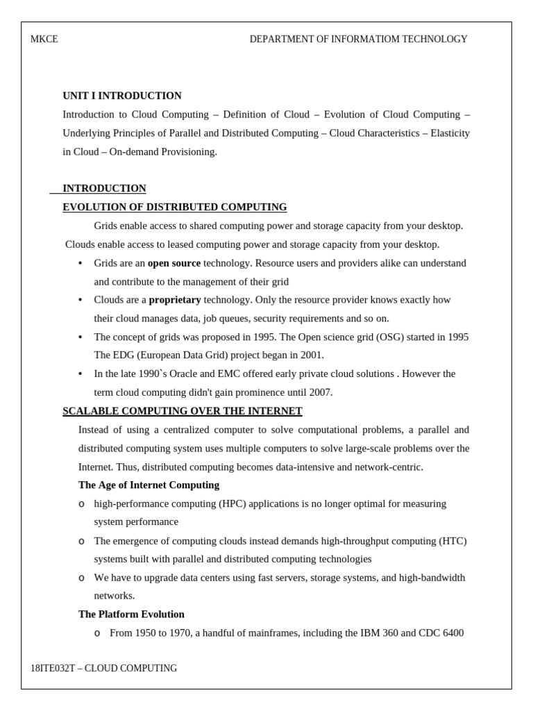 UNIT I -Cloud Computing-converted | PDF | Cloud Computing | Computer Cluster