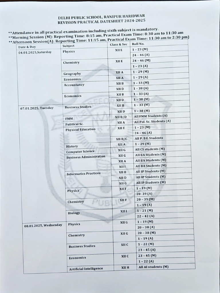 Schedule for revision of practical class XII | PDF | Science Schedule for revision of practical class XII | PDF | Science