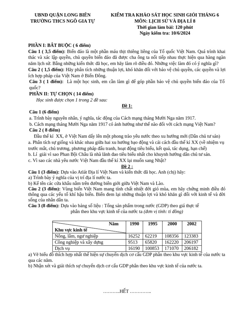 Đề LSVN 8 - Copy | PDF