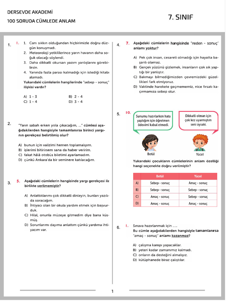 100 Soruda Cümlede Anlam | PDF