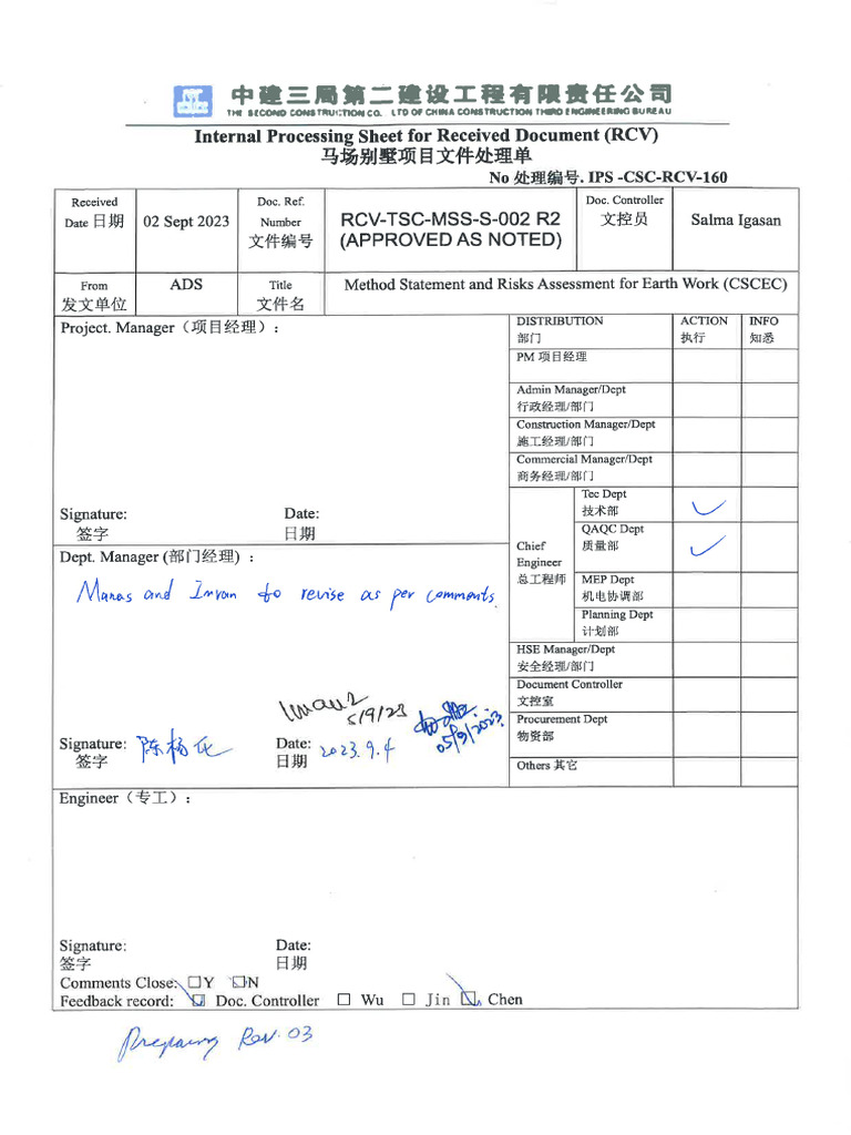 RCV-TSC-MSS-S-002 R2 - Method Statement For EARTH WORK - APPROVED AS NOTED | PDF