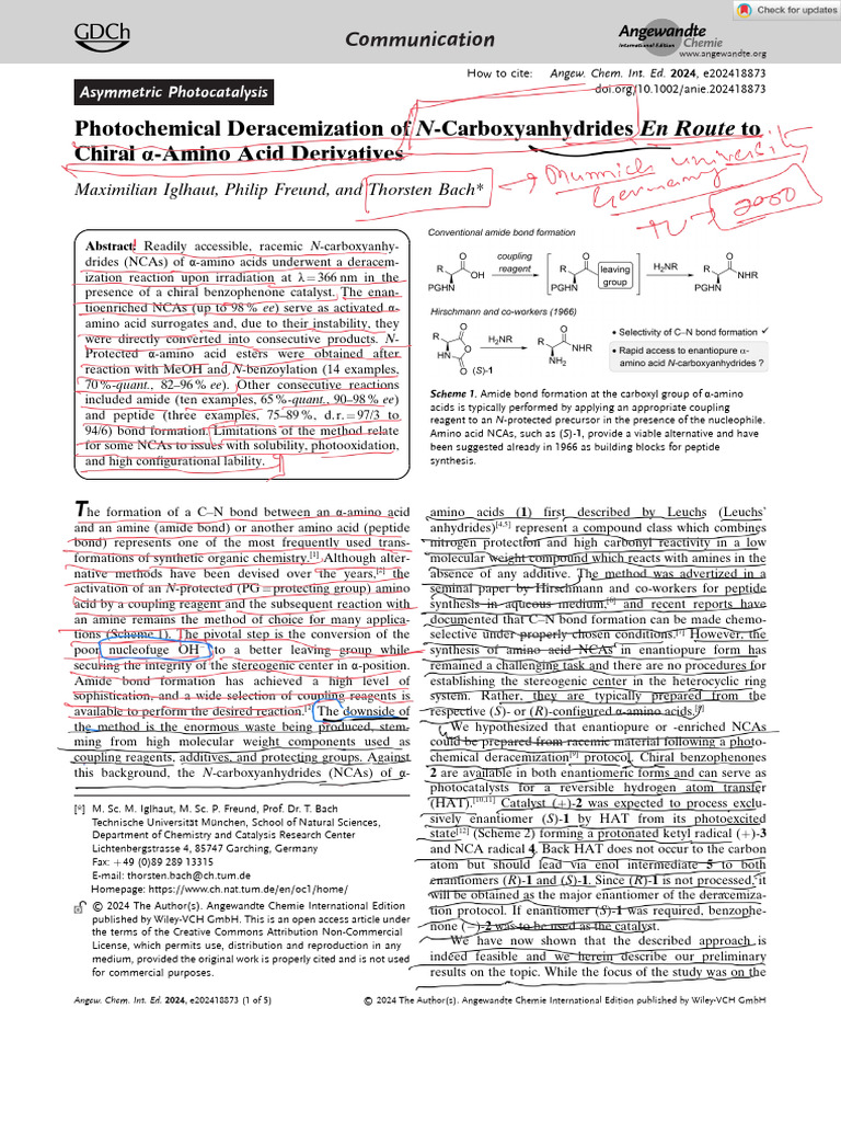 Angew Chem Int Ed 2024 Iglhaut Photochemical Deracemization of | PDF | Amine | Amide