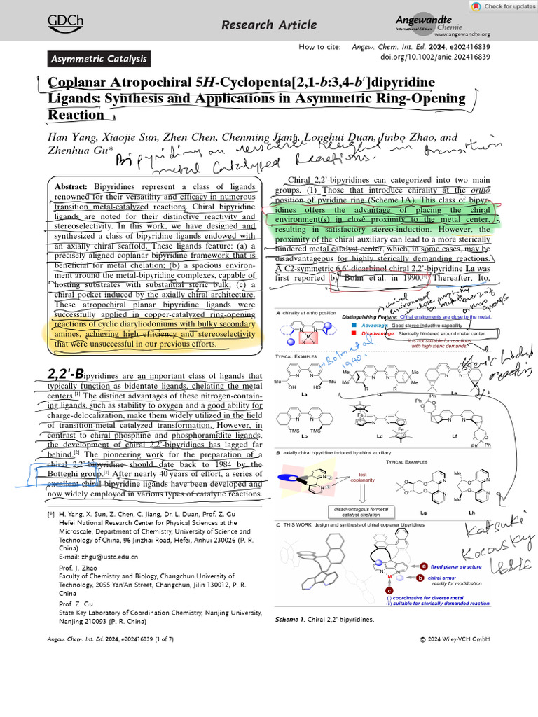 Angew Chem Int Ed 2024 Yang Coplanar Atropochiral 5H Cyclopenta | PDF ...