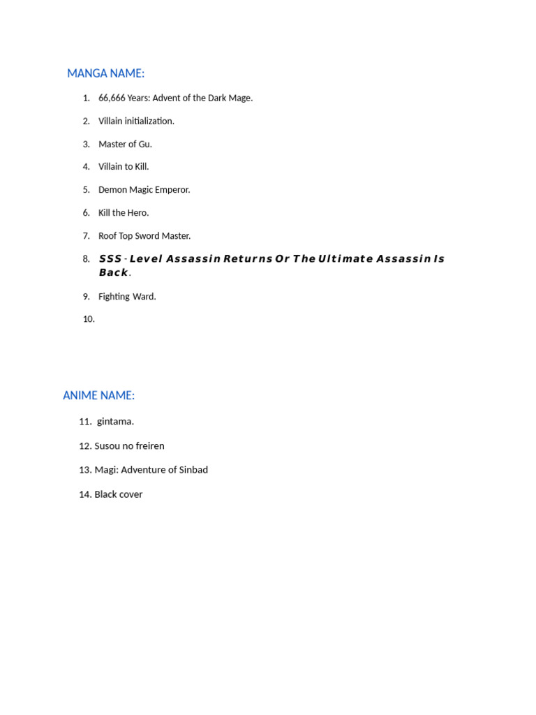 Manga Names | PDF