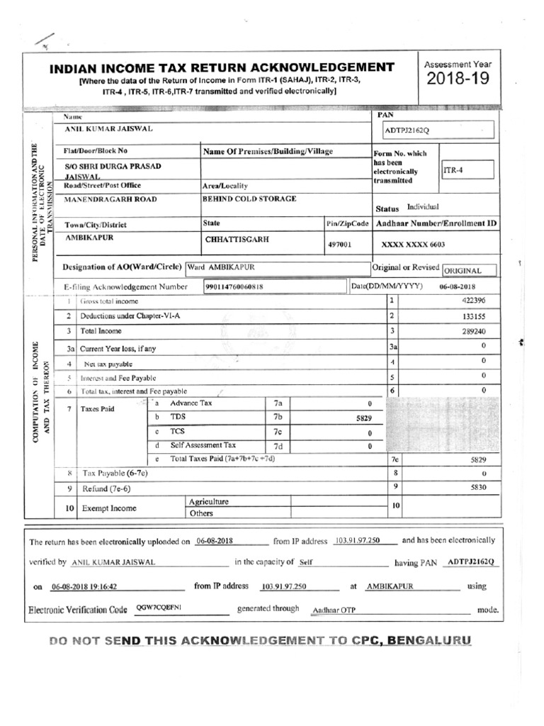 Itr 2018-19 Complete | PDF