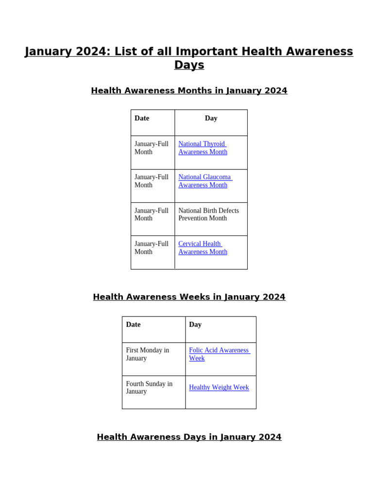Important Health Dates 2024 | PDF | Chronic Fatigue Syndrome | Cancer