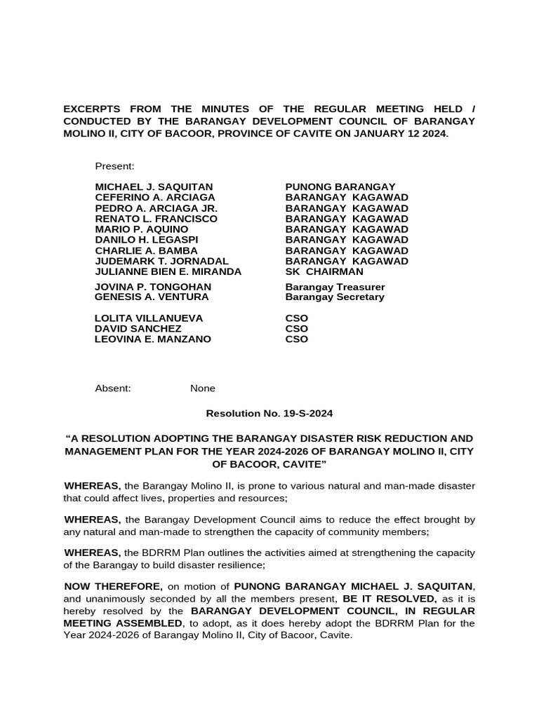 Template Reso Adopting BDRRMP 1 | PDF