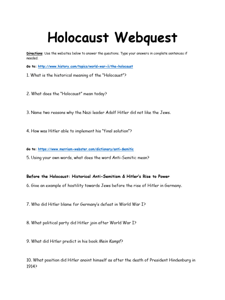 Holocaust Web Quest Student | PDF | The Holocaust | Nazi Germany