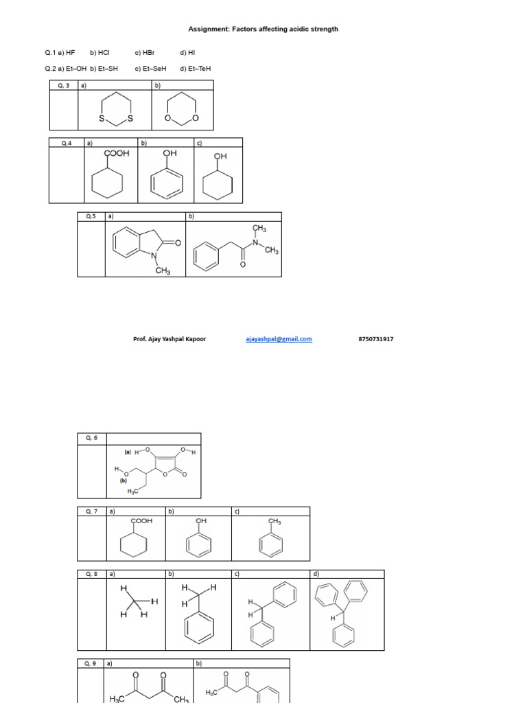 Acidic Strength - Questions | PDF | Chemical Substances | Chemical Compounds