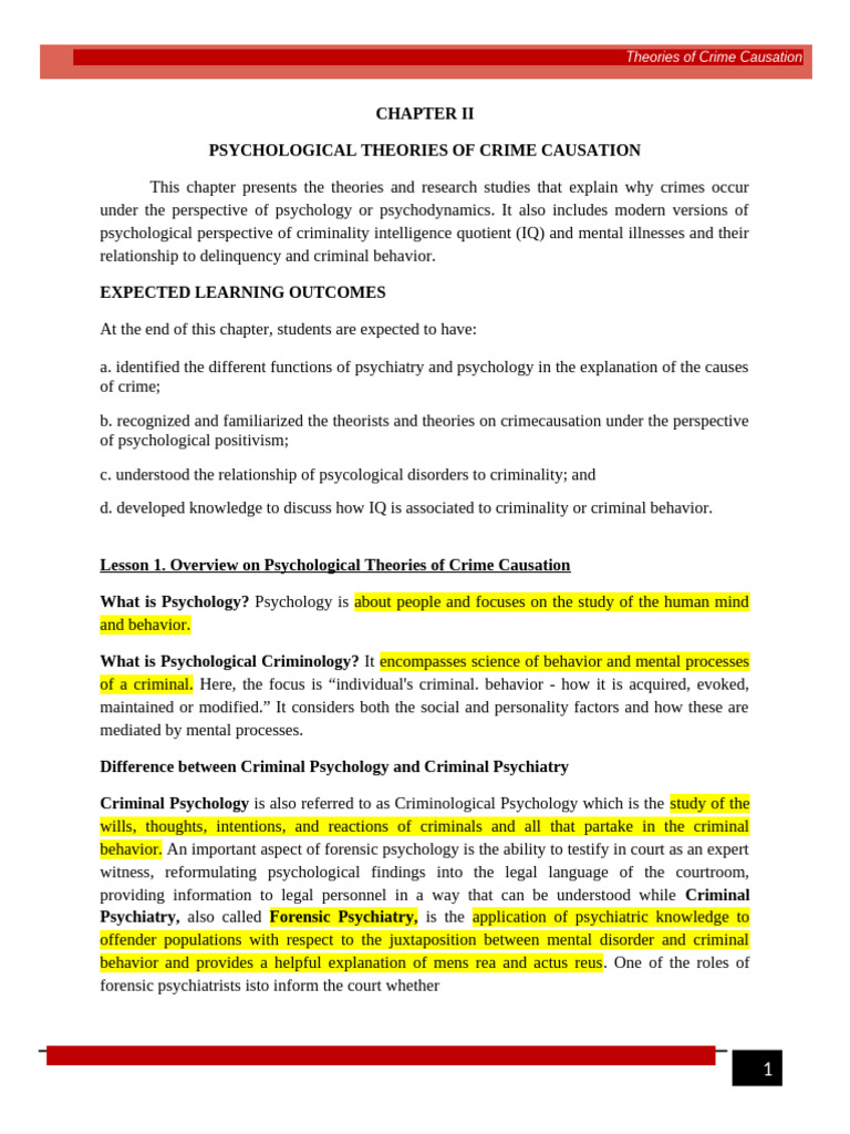Theories-of-Crime-Causation-Chapter-2-Lesson-1 | PDF | Psychodynamics | Crime & Violence