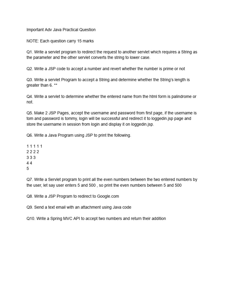 Important Adv Java Practical Question | PDF