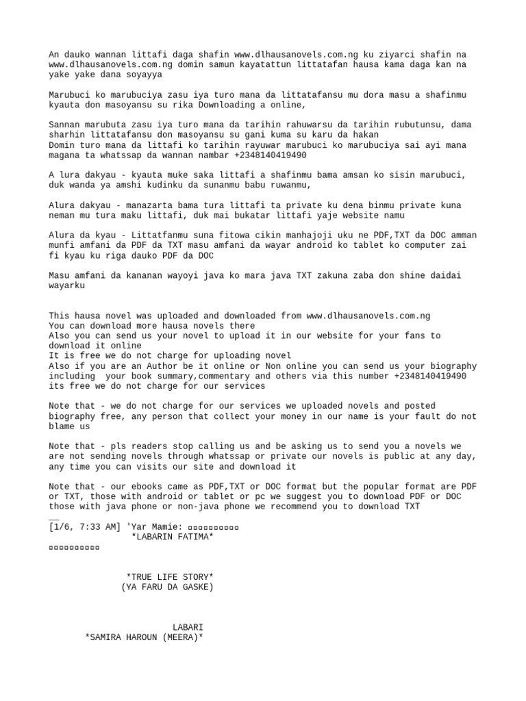 LABARIN FATIMA by Bilkisu Yau BK WWW - Dlhausanovels.com .NG | PDF