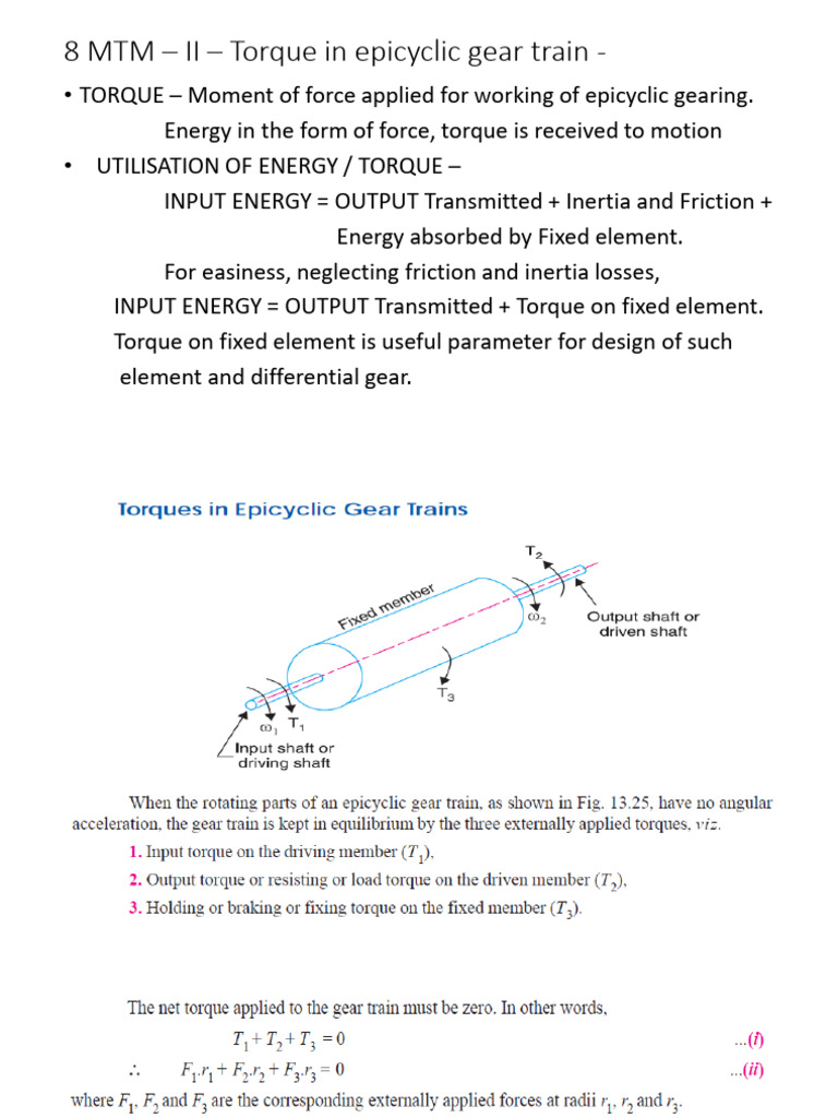 Torque and Energy in Epicyclic Gears | PDF