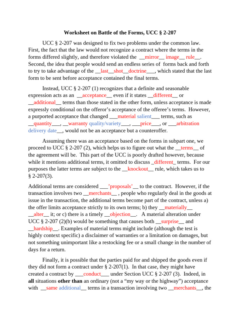 Worksheet On Battle of The Forms | PDF | Offer And Acceptance | Uniform ...