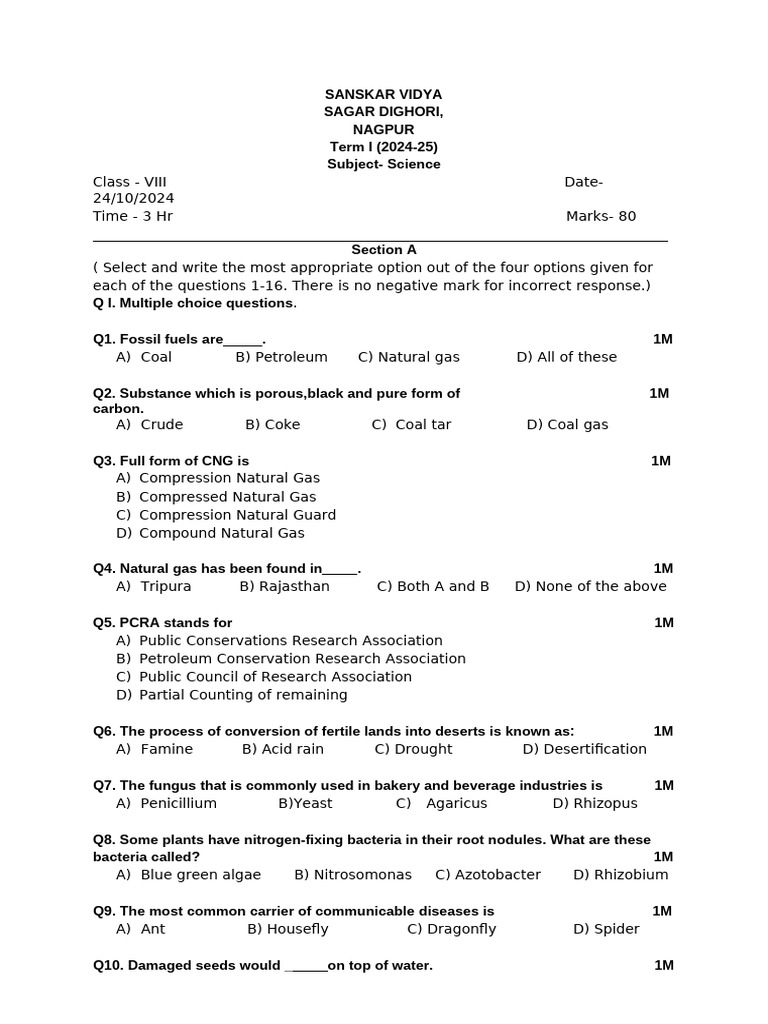 8th PPR 80 Mrks Part 2 Science PDF | PDF | Fuels | Gasoline