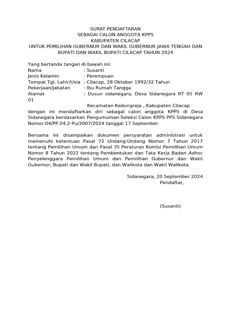 SURAT_PENDAFTARAN_KPPS SANTI | PDF