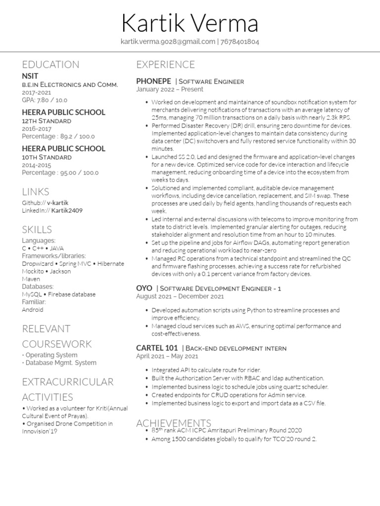 Verma Kartik Resume New | PDF | Computer Science | Information Technology Management