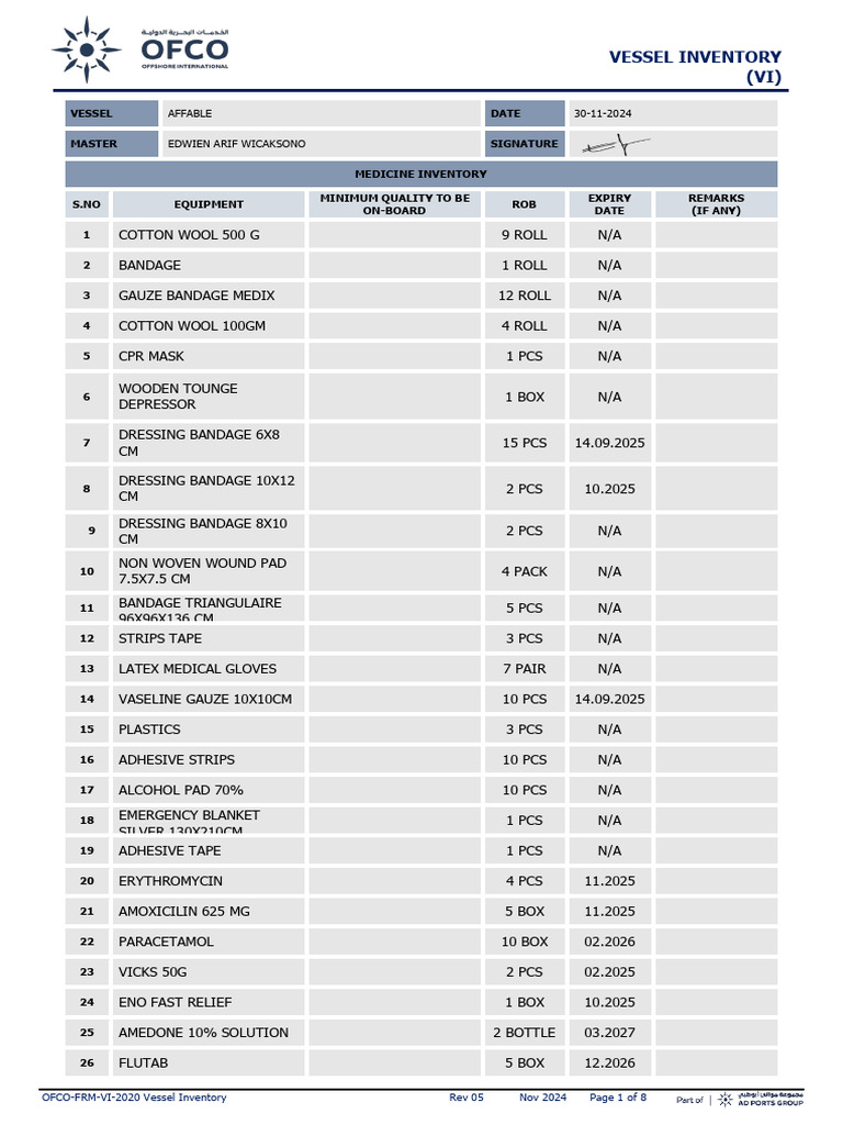 8. Vessel Inventory | PDF | United Arab Emirates