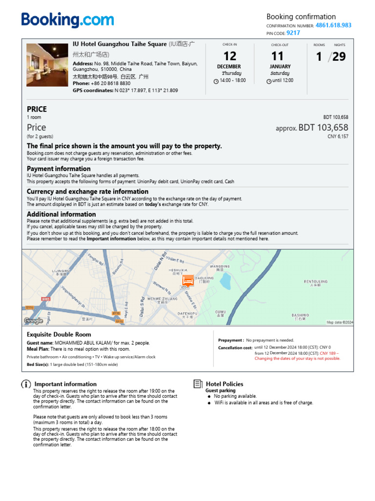 IU Hotel Guangzhou Booking Confirmation | PDF | Payments | Credit Card