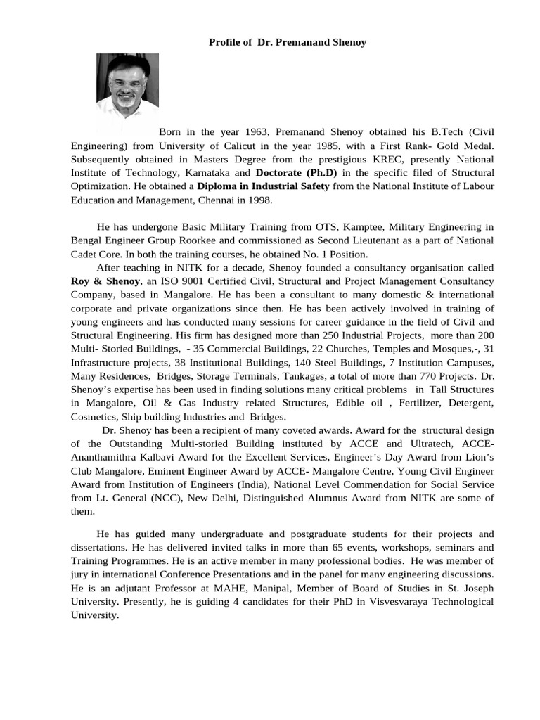 Premanand Shenoy Roy & Shenoy Profile | PDF | Vocational Education | Academia