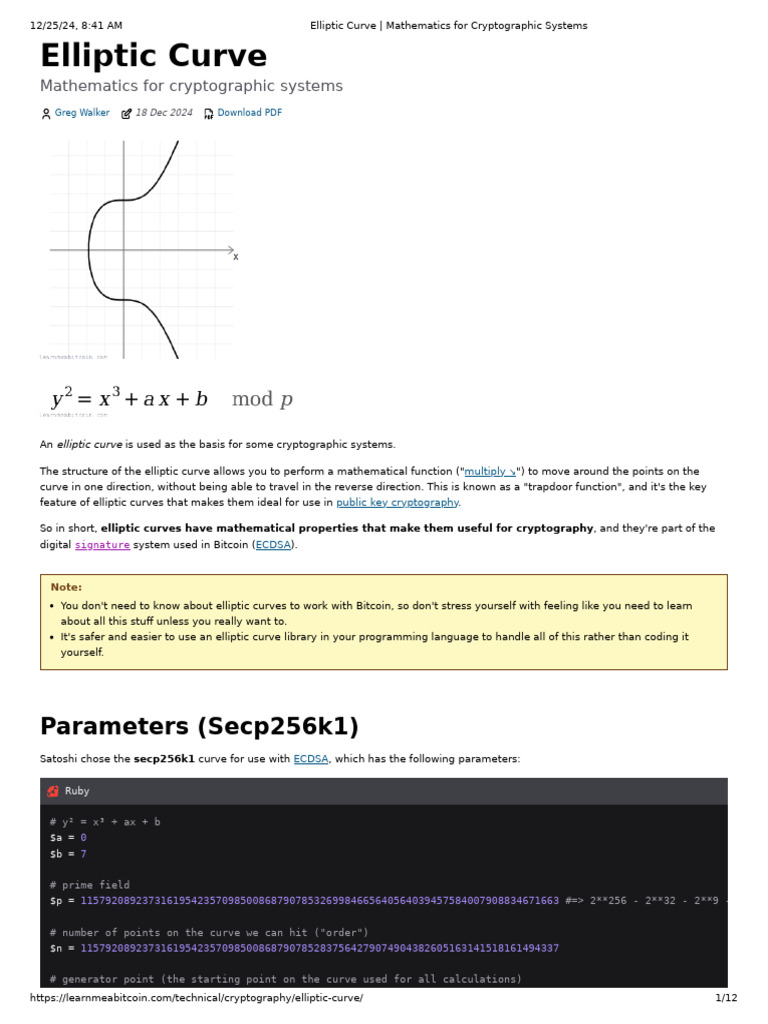 Learnmeabitcoin Technical Cryptography Elliptic-Curve | PDF | Field (Mathematics) | Multiplication