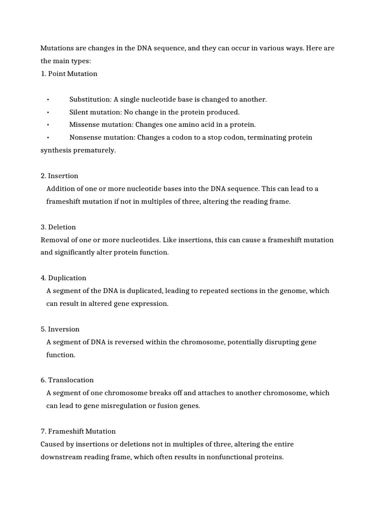 Mutations Are Changes in The DNA Sequence | PDF | Point Mutation | Mutation