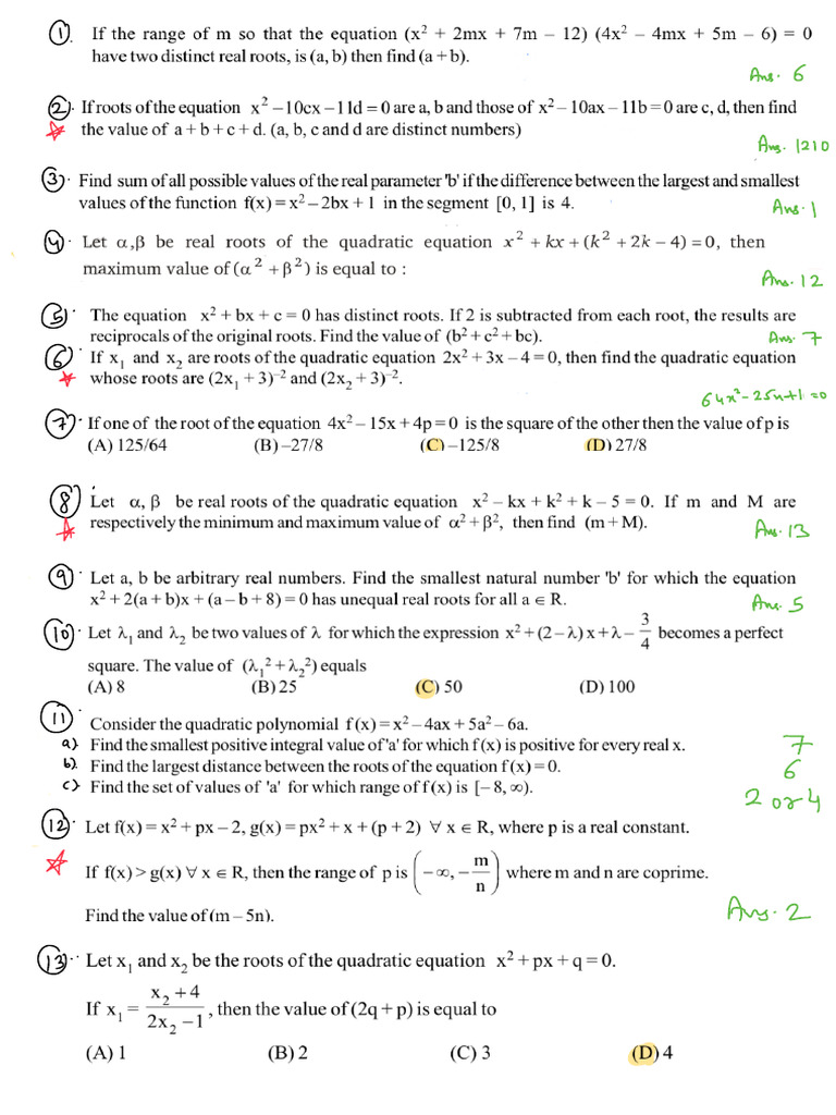 Quadratic Practice Qns | PDF