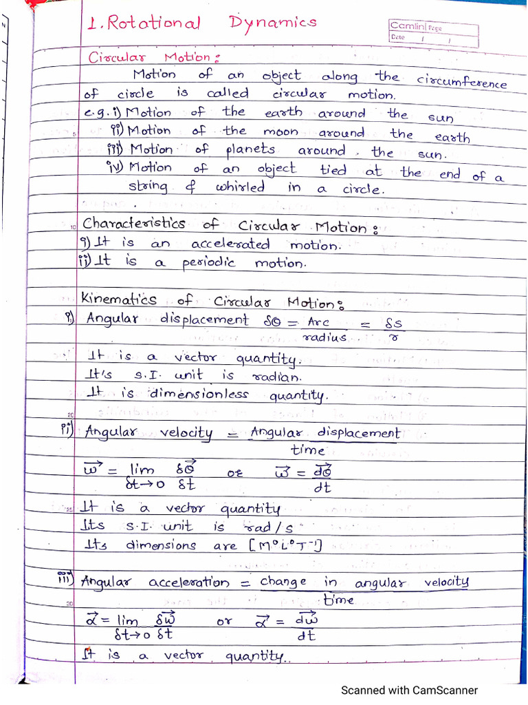 1.rotational Dynamics Notes | PDF
