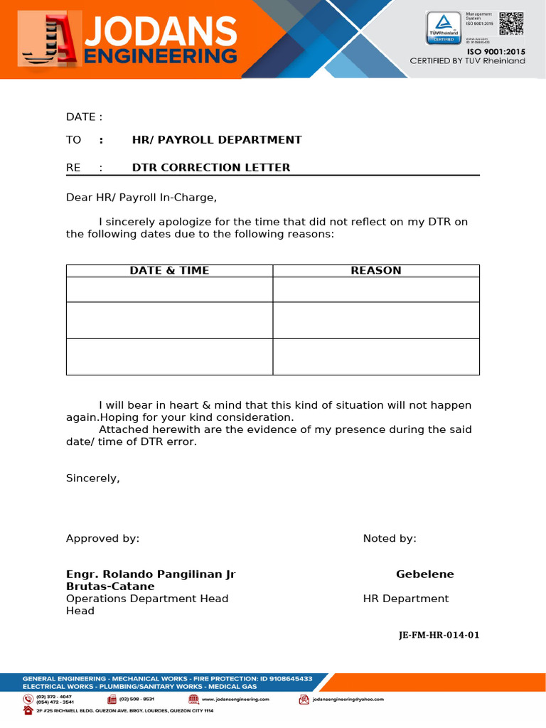 DTR Correction Request Letter | PDF