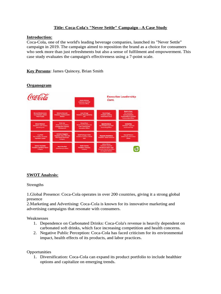 Coca Cola Case Study | PDF | The Coca Cola Company | Coca Cola