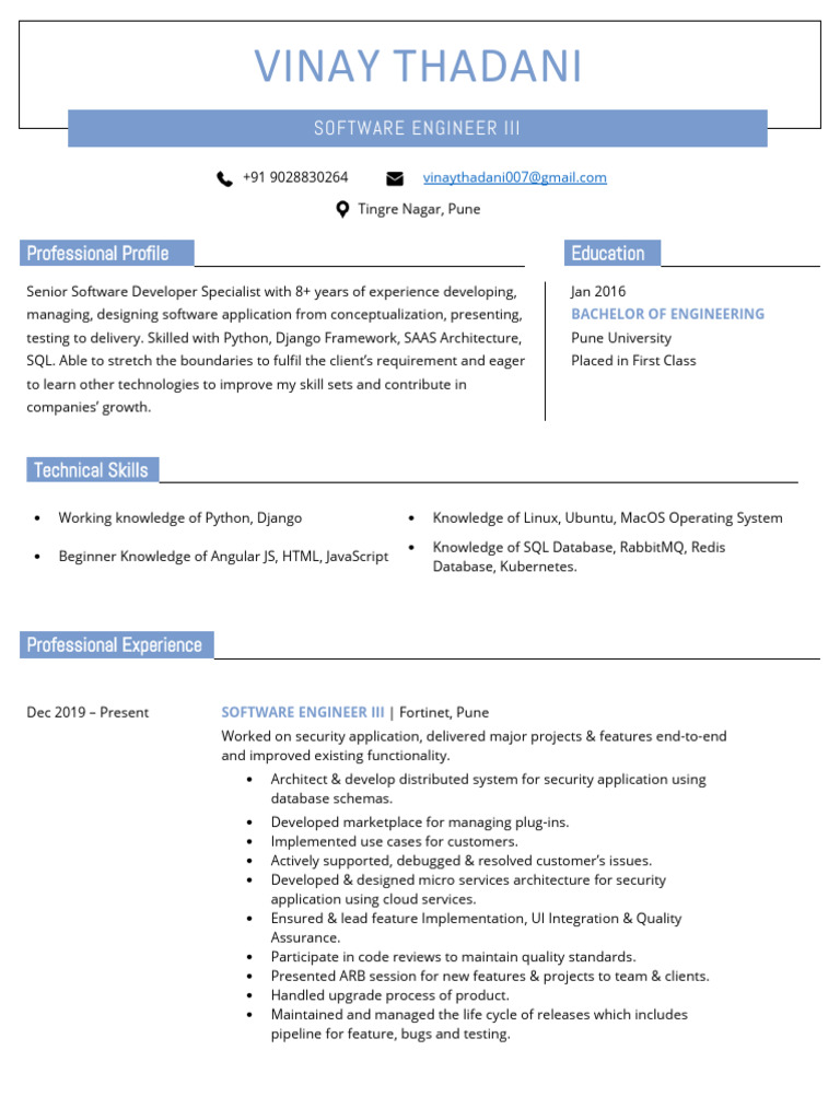 RESUME_VINAY_THADANI | PDF | Databases | Software