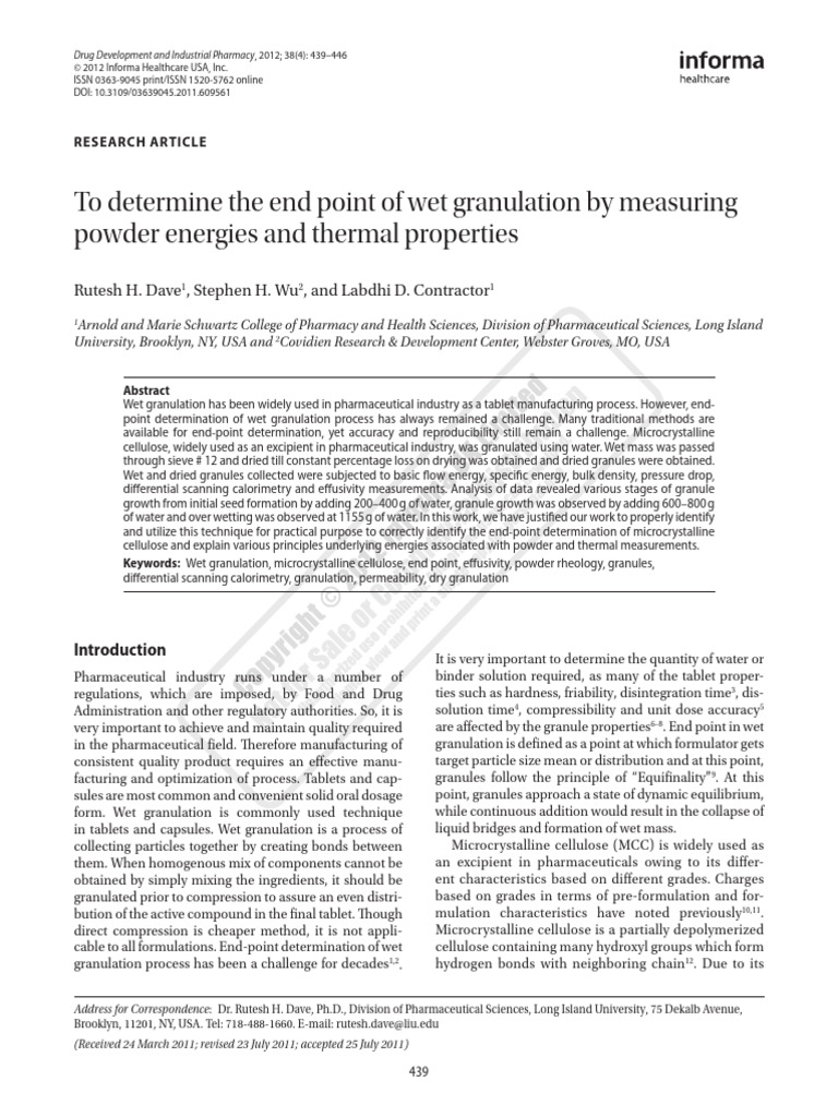 dave2011 - To determine the end point of wet granulation by measuring ...
