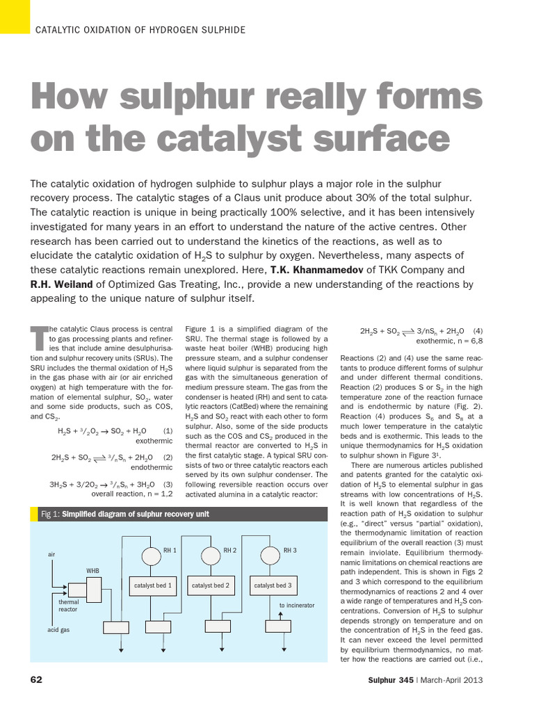 How Sulphur Forms On The Surface of The Catalyst | PDF | Catalysis | Adsorption