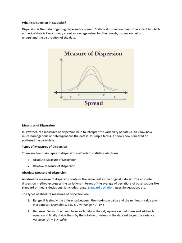 Measure Of Dispersion Pdf Statistical Dispersion Standard Deviation