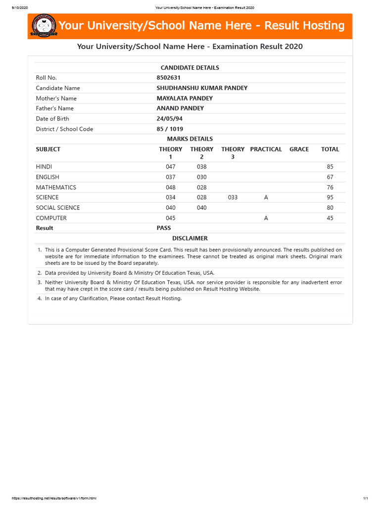 Online Result System Sample Be | PDF | Science