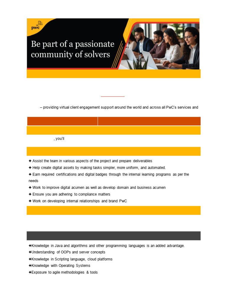 PwC - Technology Managed Services JD | PDF | Engineering | Apprenticeship