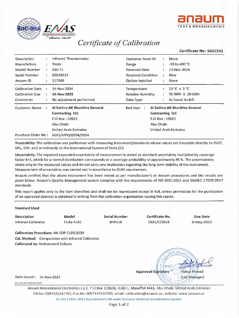 5011541-57calibration Certificate Soft | PDF