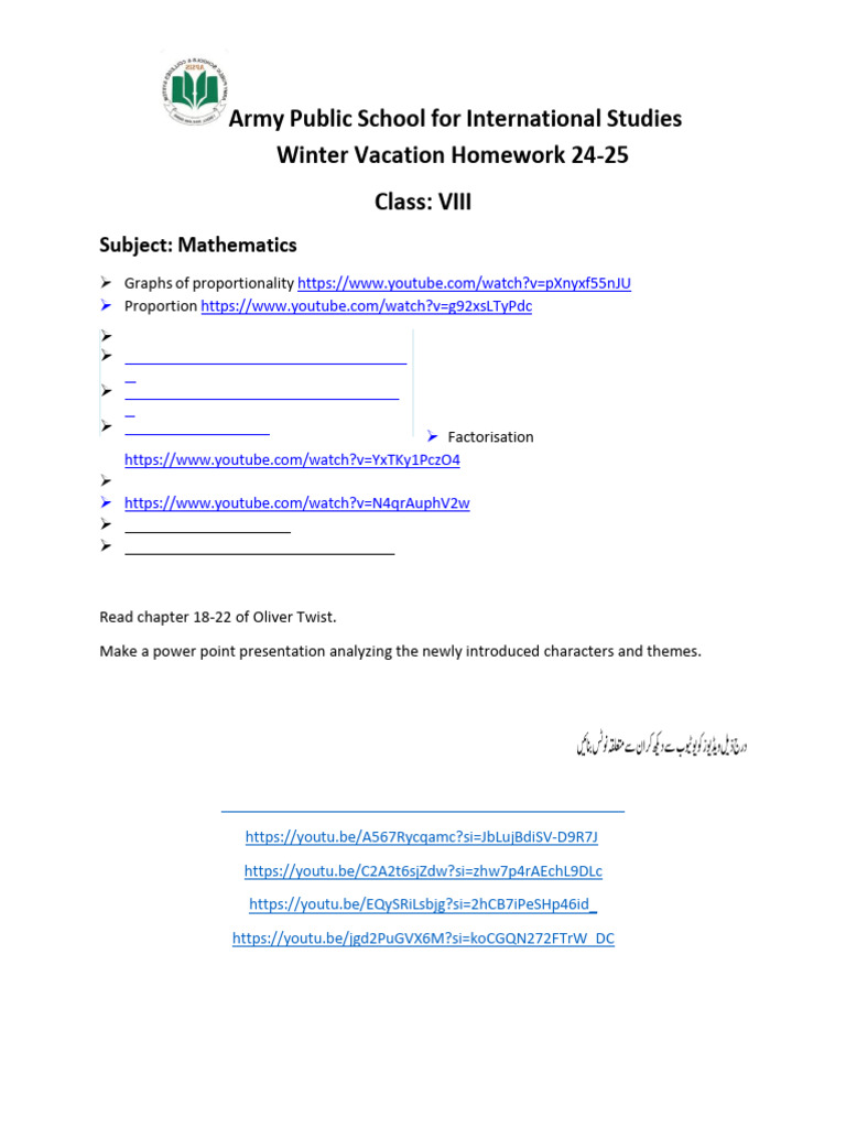 APS Winter Homework Class VIII 2024 | PDF