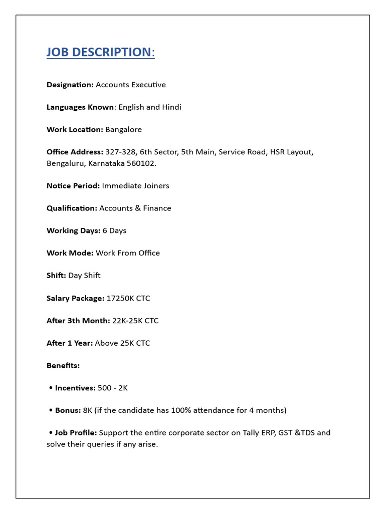 Accounts Executive Job Description | PDF