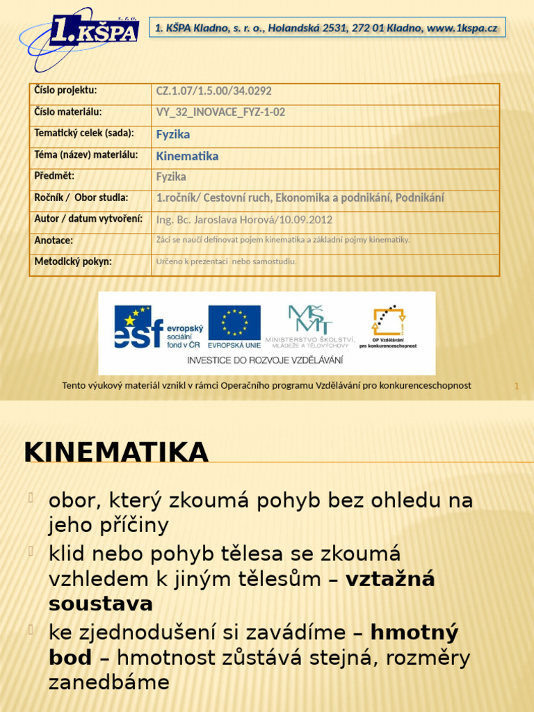 02_FYZ_Kinematika | PDF