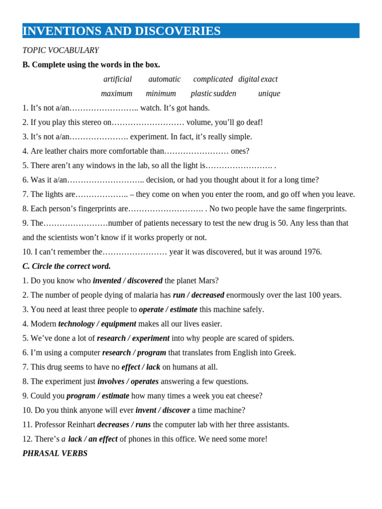 6 INVENTIONS AND DISCOVERIES - Exercise | PDF