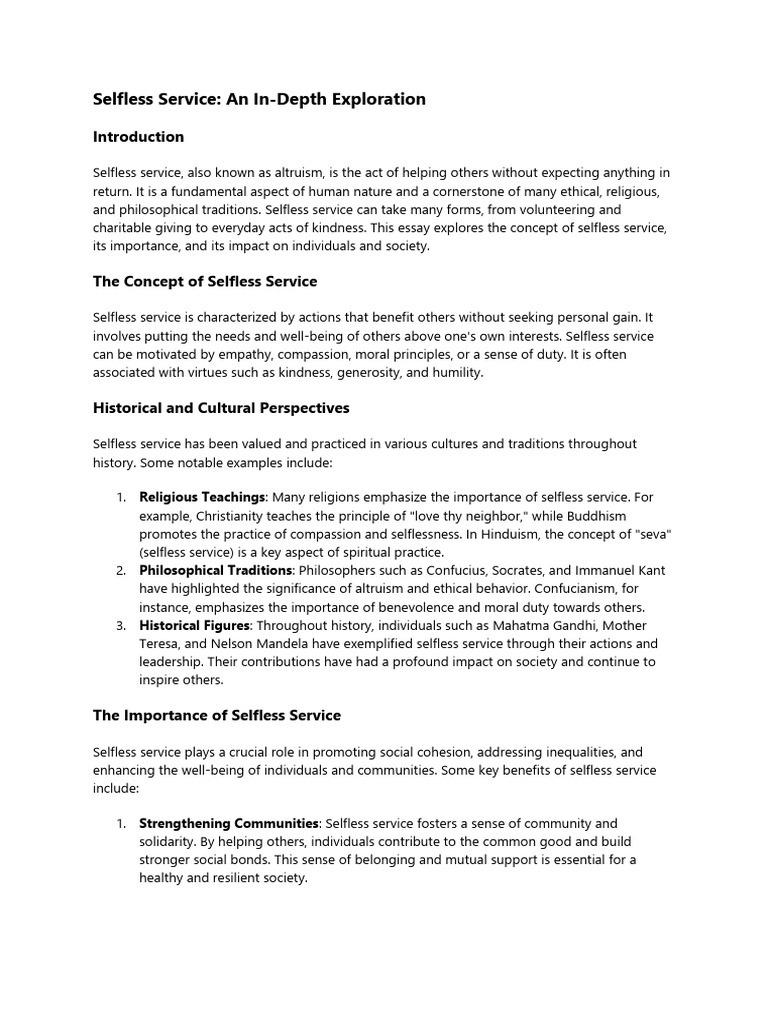 Understanding Selfless Service | PDF | Altruism | Volunteering