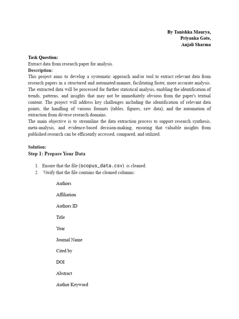 Task - Extract Data From Research Paper For Analysis. | PDF | Data ...