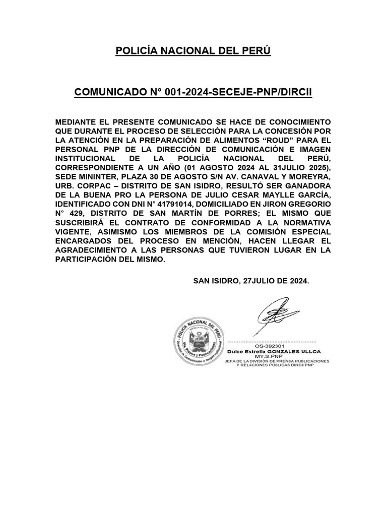 34887doc - COMUNICADO BUENA PRO 2024 | PDF